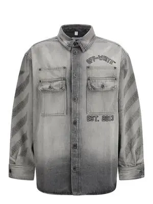 Off-White Diag Military Overshirt In Denim - Gray