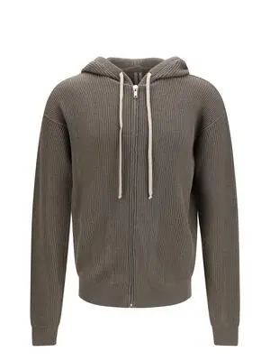 Rick Owens Rick Owens Ribbed Virgin Wool Knit Hoodie Gray