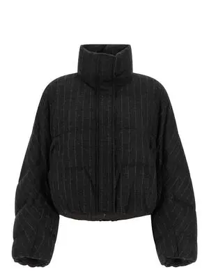 Brunello Cucinelli Micro Sequin Pinstriped Crop Down Jacket - Gray