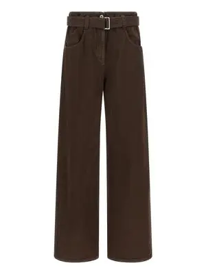 Brunello Cucinelli Belted Wide-leg Jeans - Brown