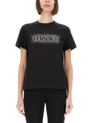 Versace Embellished Logo Slim Fit T-shirt - Black