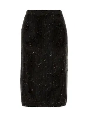 Bottega Veneta Melange Dark Wool Blend Skirt - Brown