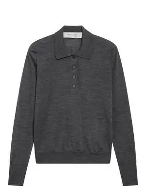 GOLDEN GOOSE Virgin Wool Long-sleeved Polo Shirt - Gray