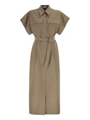 Brunello Cucinelli Technical Cotton And Nylon Poplin Shirt Dress - Brown