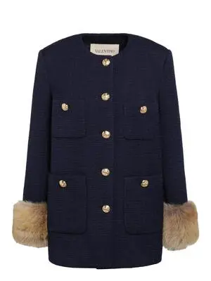 Valentino Garavani Wool Tweed Peacoat - Blue