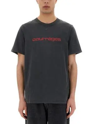 COURREGES Logo Print T-shirt - Black