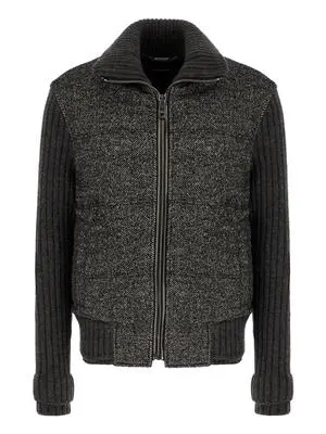 Dolce & Gabbana Herringbone Zip Up Puffer Jacket - Multicolor