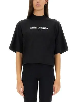 Palm Angels Cropped Logo T-shirt - Black