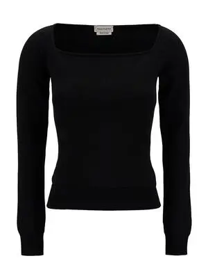 Alexander McQueen Black Top With Square Neckline In Viscose Blend - Multicolor