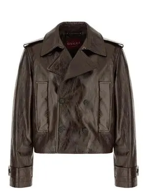 Gucci Leather Double Breasted Jacket - Multicolor