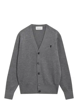 AMI Paris De Coeur Wool Cardigan - Gray