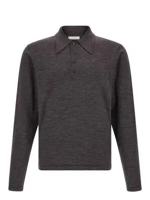 LEMAIRE Mouliné Wool Polo Shirt - Brown