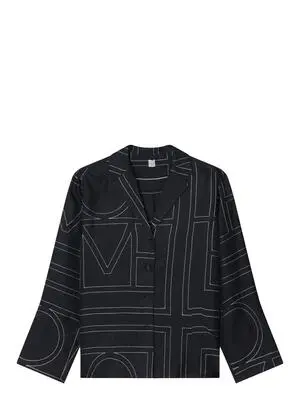 TOTEME Silk Monogram Pajama Shirt - Black
