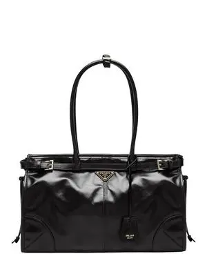 Prada Large Bonnie Top-handle Bag In Calf Leather - Black
