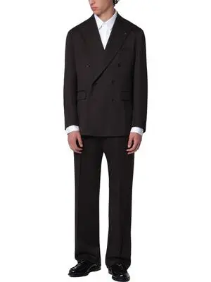 Tagliatore Double-breasted Suit In Wool - Brown