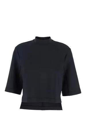 Moncler Black Crew Neck T-shirt With Logo Patch Applied On The Back In Tech Fabric - Multicolor