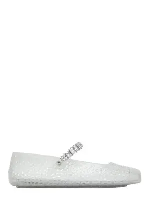 JIMMY CHOO Transparent Jelly Crystal-embellished Square Toe Ballerinas - Silver