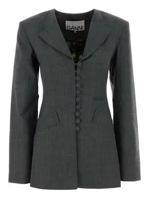GANNI Grey Twill Blazer - Gray