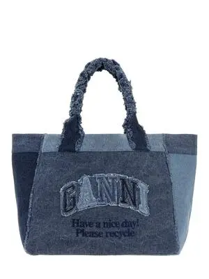 GANNI Denim Trapeze Shopping Bag - Blue
