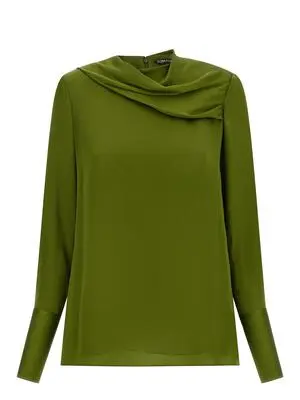 TOM FORD Draped Neck Silk Georgette Blouse - Green