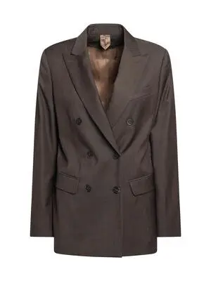 Max Mara Leather Double-breasted Wool Jacket - Brown