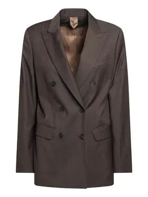 Max Mara Leather Double-breasted Wool Jacket - Brown