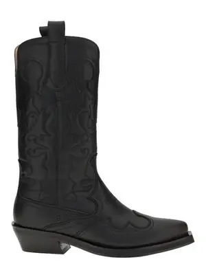 GANNI Embroidered Western Boots - Black