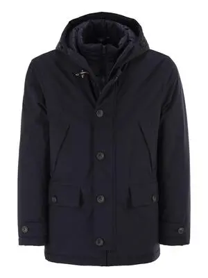 FAY Short Parka In Technical Gabardine - Blue