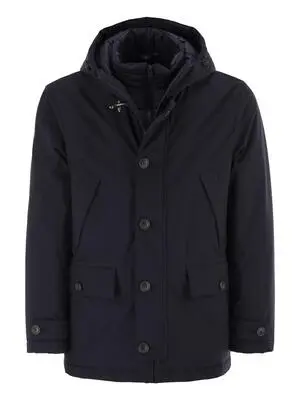 FAY Short Parka In Technical Gabardine - Blue