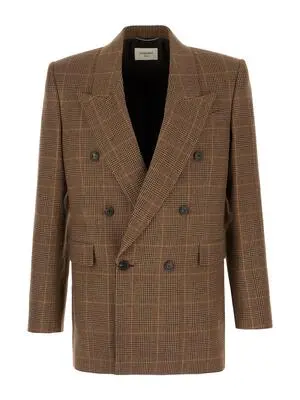 Saint Laurent Checked Wool Blend Double Breasted Blazer - Multicolor