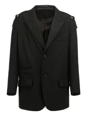 Yohji Yamamoto Single-breasted Blazer With Strap Detail - Black