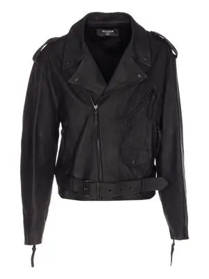 Balmain Cowskin Biker Jacket - Black