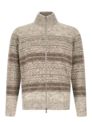 Brunello Cucinelli Jacquard Zip Up Cardigan - Cream