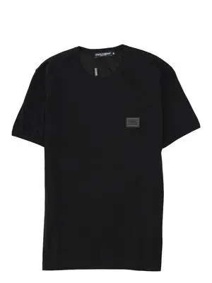 Dolce & Gabbana T-shirt In Cotone Con Placca - Black