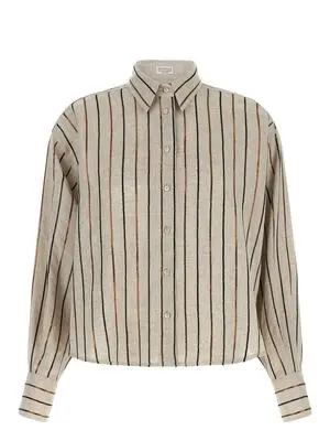 Brunello Cucinelli Sparkling Stripes Linen Shirt - Cream
