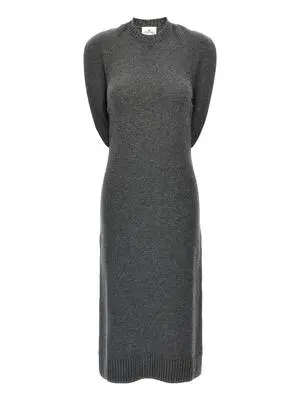 COURREGES Over The Shoulder Drapè Wool Dress - Gray