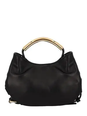 Moschino Handle Me Leather Handbag - Black