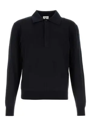 Saint Laurent Midnight Silk Blend Polo Shirt - Blue