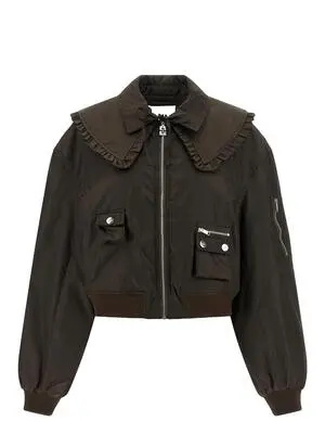 GANNI Duchesse Nylon' Bomber Jacket - Brown