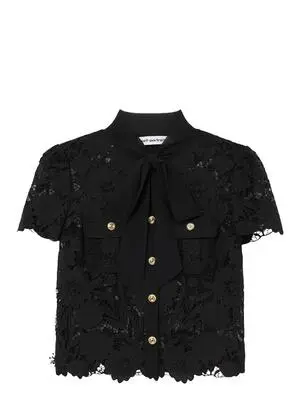 SELF-PORTRAIT Lace Tie Neck Top - Multicolor