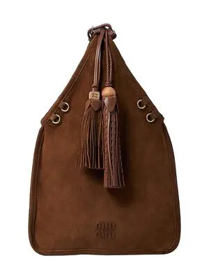 Miu Miu Suede Handbag With Tassels - Brown