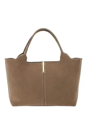 TOD'S Tod's Women Beige 'Ebr' Tote Bag With Logo Plate On The Front And Contrast Stitching In Suede For Women Multicolor