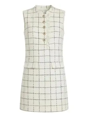 SELF-PORTRAIT Check Boucle Lace Trim Mini Dress - Multicolor