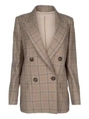 Brunello Cucinelli Prince Of Wales Linen Blazer - Brown