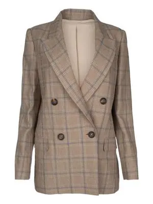 Brunello Cucinelli Prince Of Wales Linen Blazer - Brown