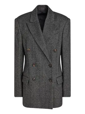 Brunello Cucinelli Herringbone Wool Blazer - Black