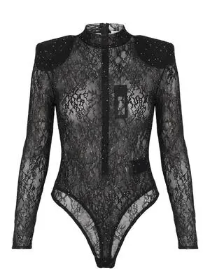NISSA Long Sleeve Lace Bodysuit - Multicolor
