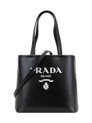Prada Logo Leather Tote Bag - Black