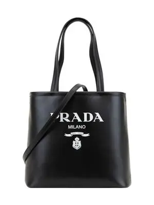 Prada Logo Leather Tote Bag - Black