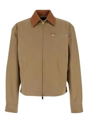 Versace Versace Men Beige Jacket With Leather Collar And Medusa Head Metallic Detail In Cotton For Men Multicolor
